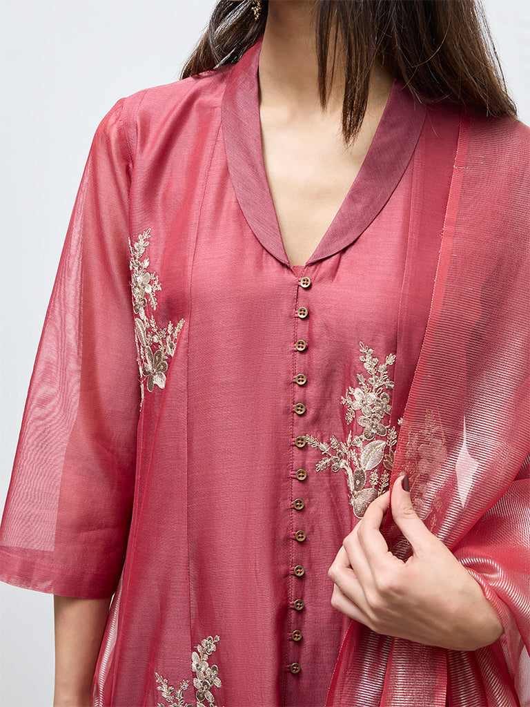 Buy Vark Red Floral Embroidered Anarkali Ethnic Set from Westside ...
