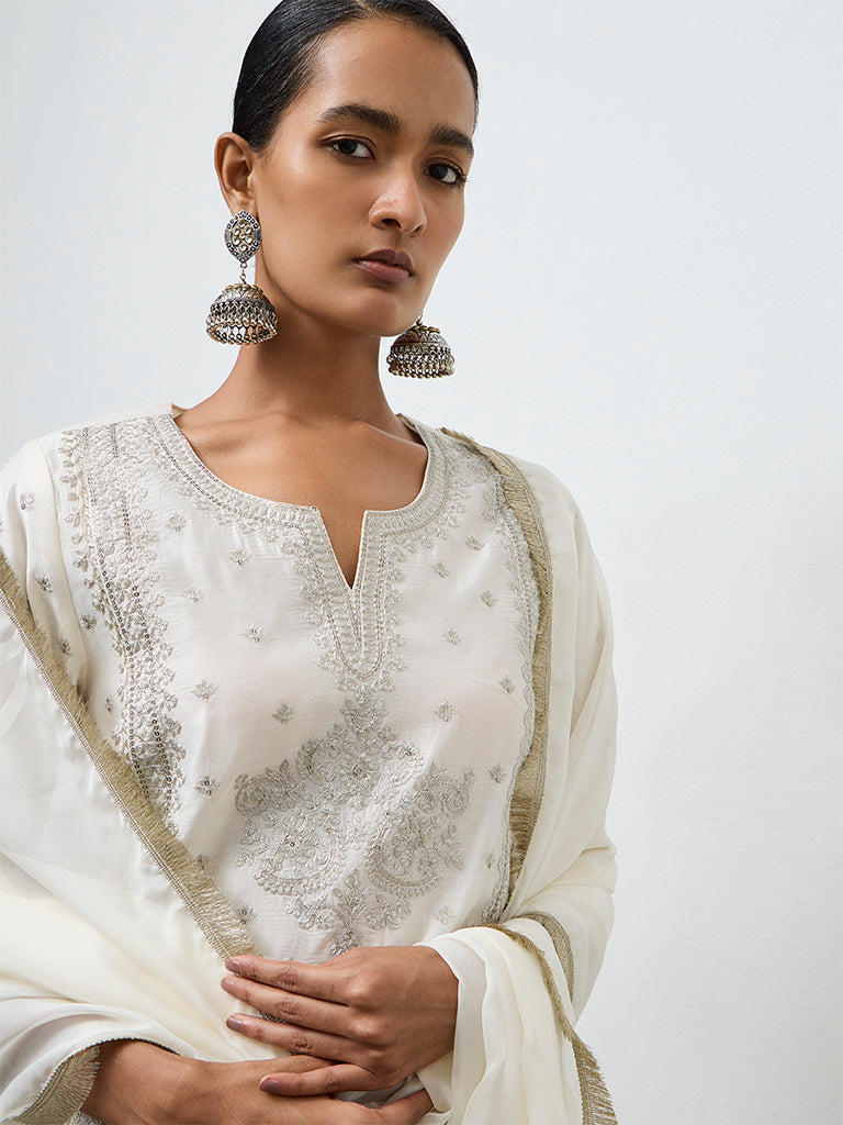 Buy Vark Off-White Embroidered A-Line Ethnic Set from Westside ...